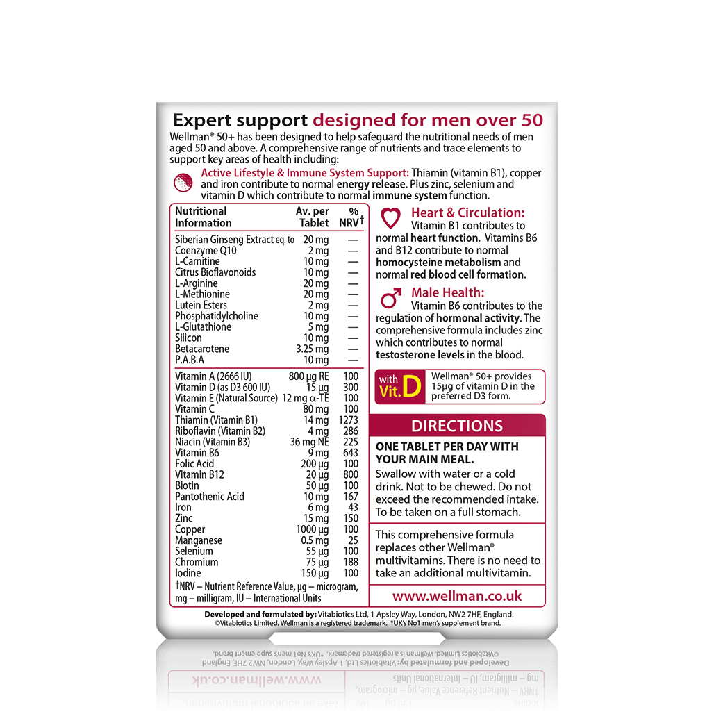 Wellman® 50 + By Vitabiotics | Daily Supplement For Men