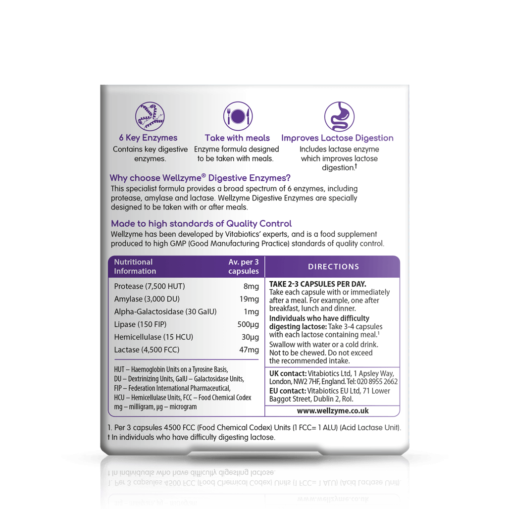 Wellzyme Digestive Enzymes | 6 Enzyme Formula | Vitabiotics